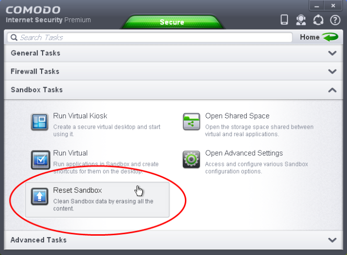 Reset Sandbox, Sandbox Computer Security, Network Access | Internet Security v6.3